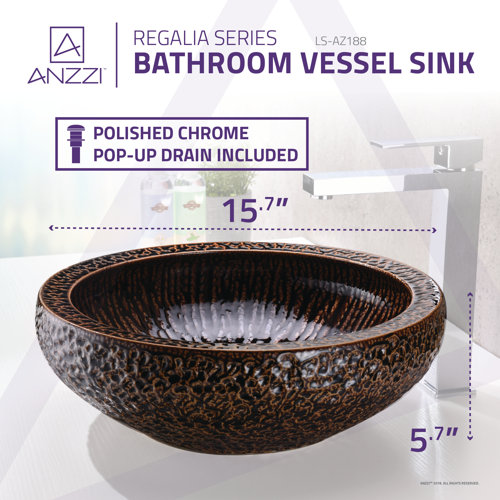 ANZZI Regalia 15.7'' Brown Tempered Glass Circular Vessel Bathroom Sink | Wayfair